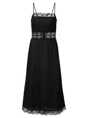 Staud Lace-trimmed Linen Midi Dress - Black