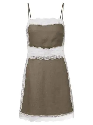 Staud Staud "Amalina" Lace-Trimmed Linen Mini Dress Green