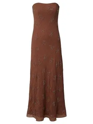 Staud Beaded Organza Maxi Dress - Brown
