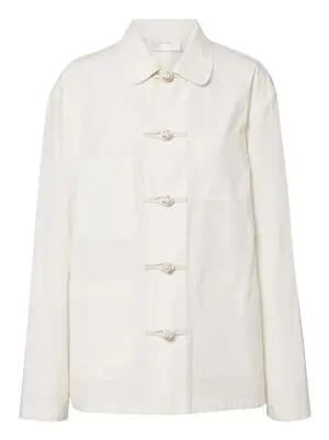 THE ROW Behati Cotton Poplin Jacket With Leather Trim - White