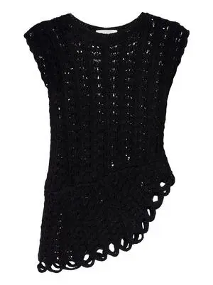 Loulou De Saison Asymmetrical Scalloped Crochet Top - Black