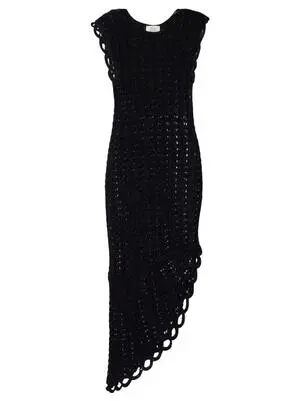 Loulou De Saison Malena Asymmetrical Scalloped Crochet Midi Dress - Black