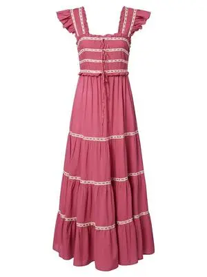 Rixo Chandra Tiered Cotton Midi Dress - Pink