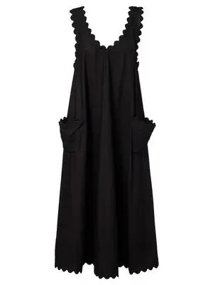 JULIET DUNN Embroidered Scalloped Cotton Poplin Midi Dress - Black