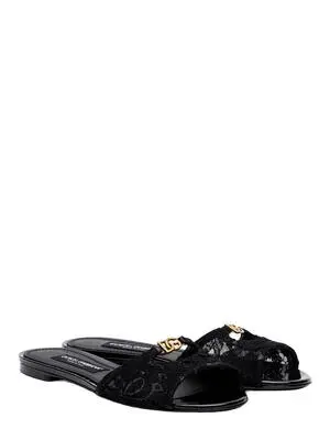 Dolce & Gabbana Leather-trimmed Lace Slides - Black