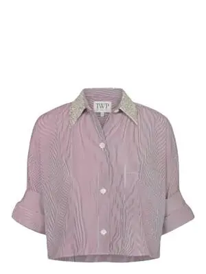 TWP Striped Shirt With Crystal Embellishments - Red