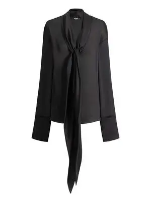 Balmain Silk Shirt With Tie Collar - Black
