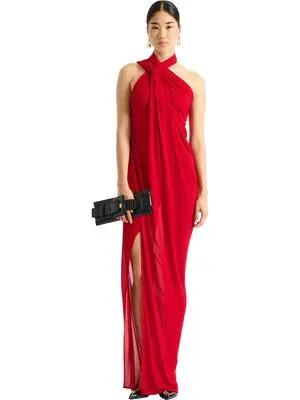 Balmain Long Draped Jersey One-shoulder Dress - Red