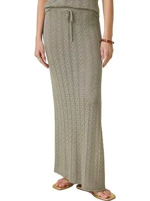Splendid Eleni Knit Maxi Skirt With Open Stitch And Drawstring Waist - Eucalyptus