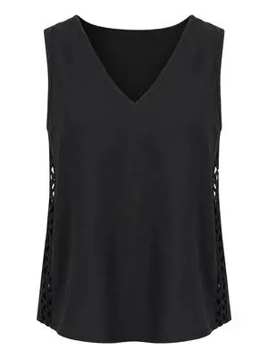 MARIELĒ Eleonora Linen Top With Sangallo Embroidery - Black