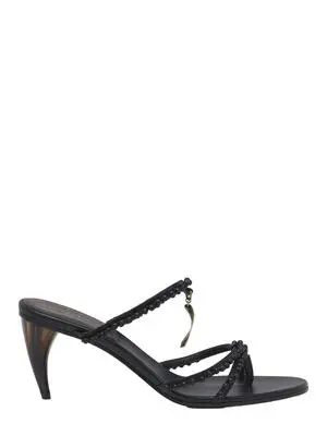 Alexander McQueen Rosa Leather Sandal With Wishbone Charm Black