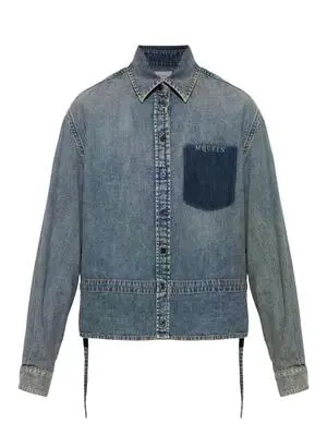 Alexander McQueen Logo Embroidered Denim Jacket - Blue