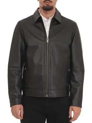 BOSS Leather Zip-up Jacket - Black