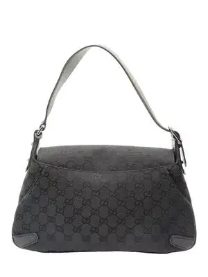 Gucci Horsebit Gg Canvas Shoulder Bag - Black