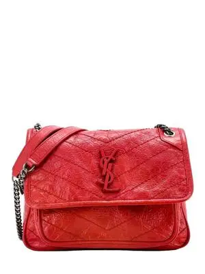 Saint Laurent Saint Laurent Niki Chain Flap Bag Matelasse Chevron Leather Baby Shoulder Bag Red