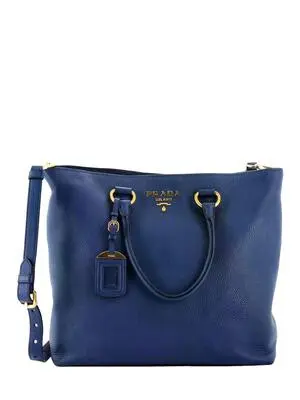 Prada Convertible Shopper Vitello Daino Large Tote Bag - Blue