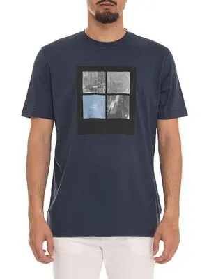 BOSS Short-sleeved Cotton T-shirt With Graphic Print And Crew Neck - Blue
