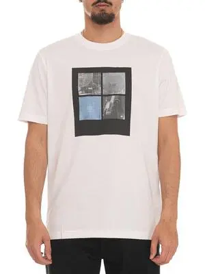 BOSS Short-sleeved Cotton T-shirt With Graphic Print And Crew Neck - White
