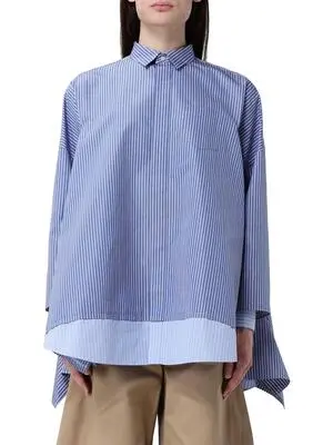 Sacai Striped Cotton Blend Long Sleeve Shirt - Gnawed Blue