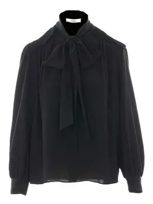 Chloé Maxi Gathered Lavallière Blouse In Crêpe De Chine - Black