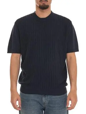 BOSS Ribbed Linen-cotton Blend Crew Neck Sweater - Blue