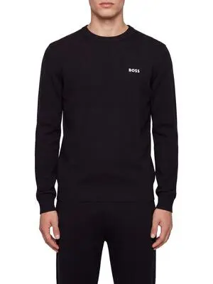 BOSS Slim Fit Cotton Crewneck Jumper - Black