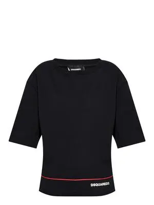 Dsquared2 Cotton Logo T-shirt With Red Line Detail - Black
