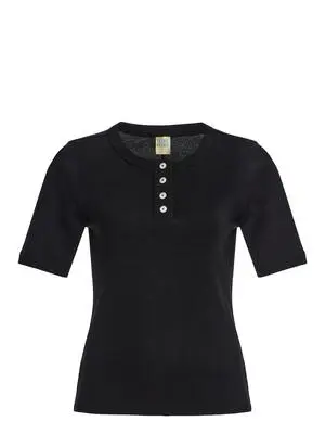 FLORE FLORE Jess Cotton Henley T-shirt - Black