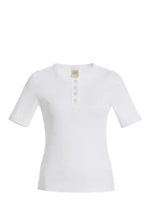 FLORE FLORE Jess Cotton Henley T-shirt - White