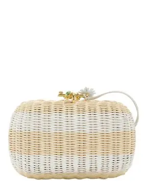 Bottega Veneta Striped Wicker Clutch With Knotted Detail - Neutral