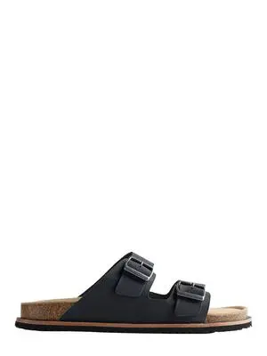 Quince Nubuck Leather Double Buckle Slide Sandals - Black