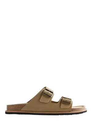 Quince Nubuck Leather Double Buckle Slide Sandals - Wheat