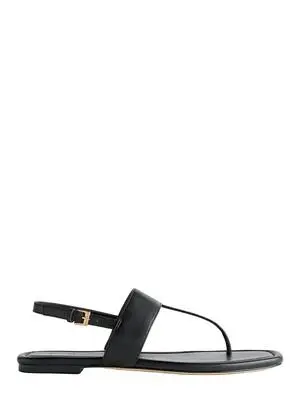 Quince Italian Leather T-Strap Sandal Black