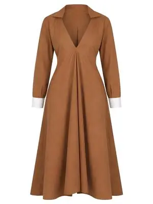 MAIYA Mocha Muse Maxi Shirt Dress With Plunge Neck - Brown
