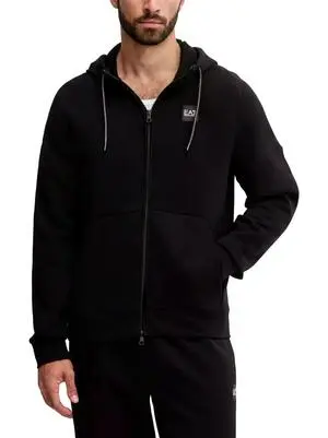 EA7 Logo-embroidered Zip-up Hoodie - Black