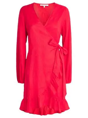 Heidi Klein Linen Ruffle Wrap Mini Dress - Red