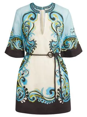 ALEMAIS Natalia Printed Linen Mini Dress - Ivory