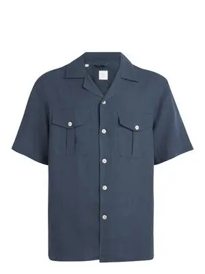 Eleventy Linen Bowling Shirt - Navy