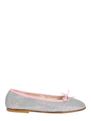 Bonpoint Leather Glittered Ballerina Flats With Cherry Charms - Silver