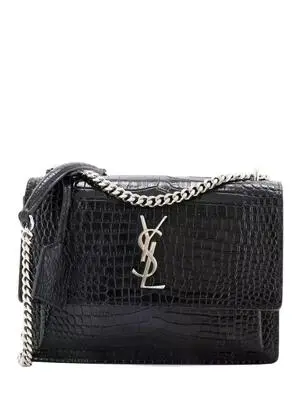 Saint Laurent Medium Crocodile Embossed Leather Bag - Black