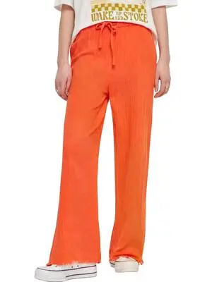 BILLABONG Drawstring Flared Trousers With Fringed Hem - Orange