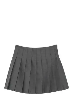 SELF-PORTRAIT Wool Pleated Mini Skirt With Lace Trim - Grey