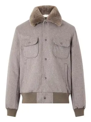 Golden Bear Shearling Trim Wool Bomber Jacket - Brown