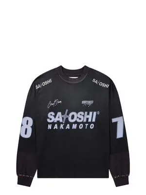 SATOSHI NAKAMOTO Moto" Logo-print Mesh Long Sleeve T-shirt - Black