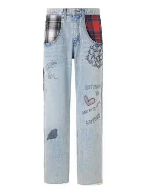 SATOSHI NAKAMOTO Wide-leg Printed Embellished Jeans - Blue