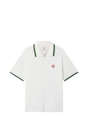 Casablanca Tennis Club Striped Velour Zip-up Short Sleeve Shirt - White