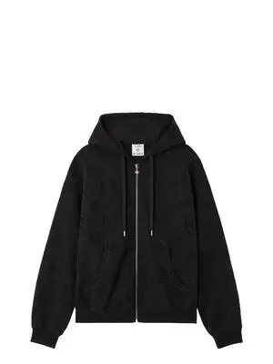 Casablanca Applique Monogram Zip-up Hooded Sweatshirt - Black