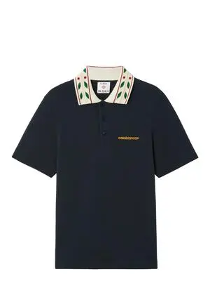 Casablanca Navy Laurel Pique Short Sleeve Polo Shirt - Multicolor