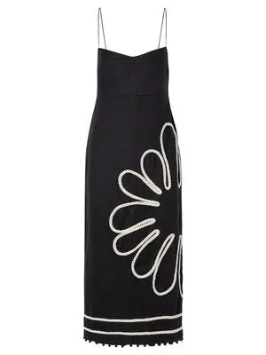 CALA DE LA CRUZ Paloma Embroidered Linen Midi Dress - Black