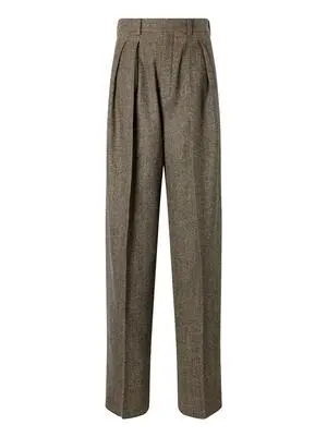 Saint Laurent Pleated Herringbone Wool-blend Straight-leg Trousers - Brown